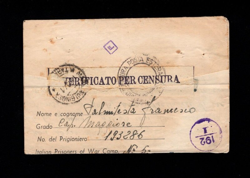 Triple Censor German South African Italian POW Fragile Lettersheet 1941 ...