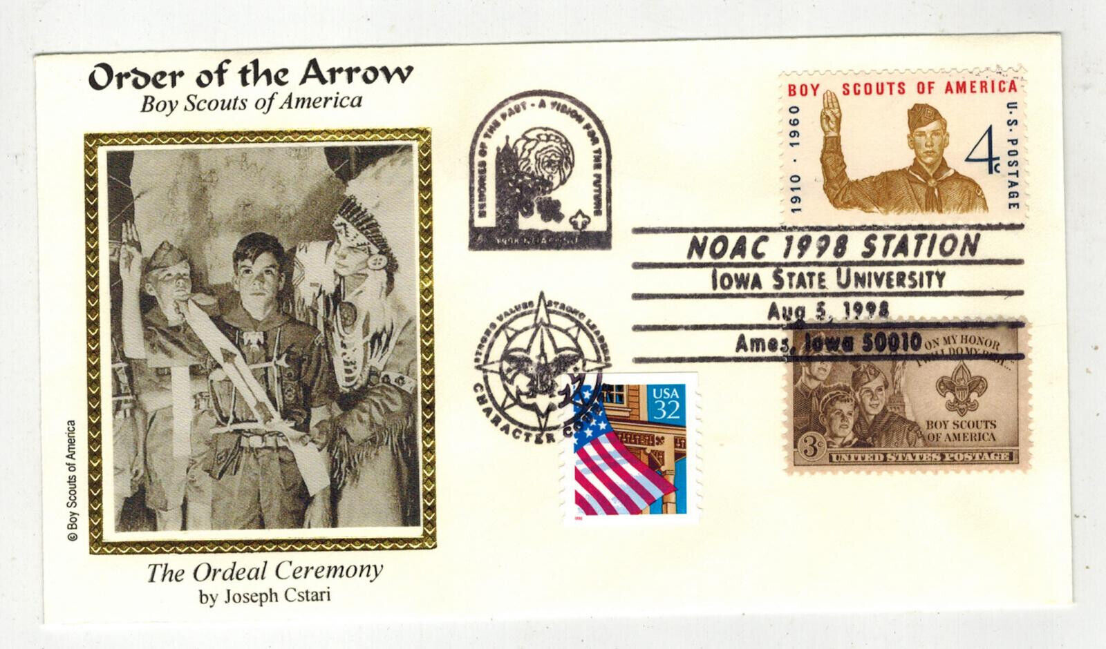 1998 BOY Scouts of America BSA Order of the Arrow Silk Pictorial Iowa ...