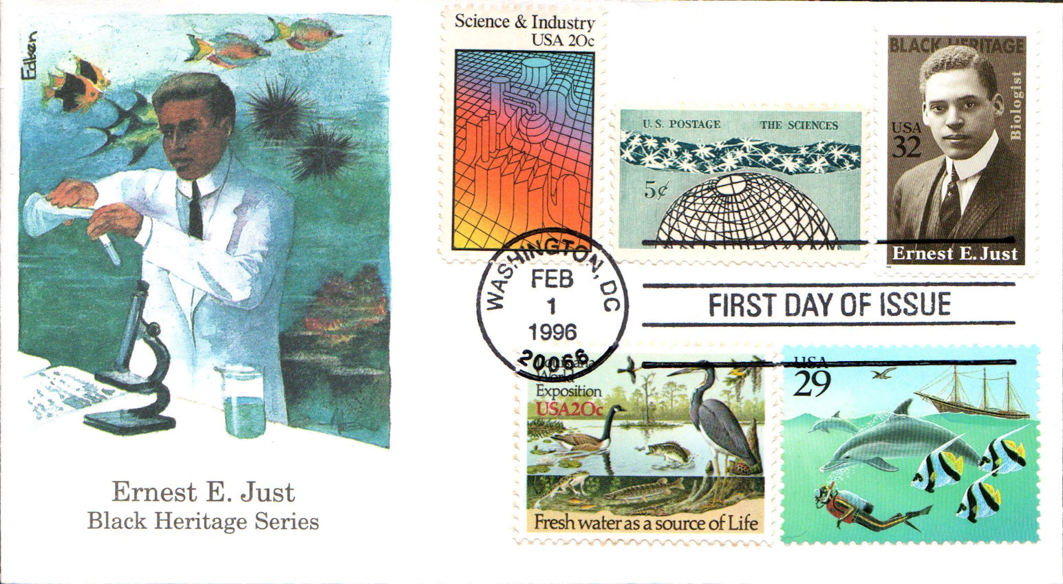 #3058 Ernest Just Combo Edken FDC | United States, General Issue Stamp ...