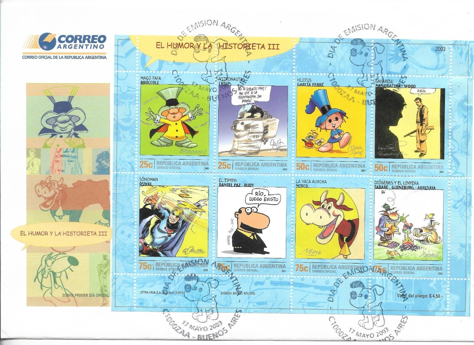 Argentina 2003 Humor and Cartoon III National Cartoons MS on First DAY ...