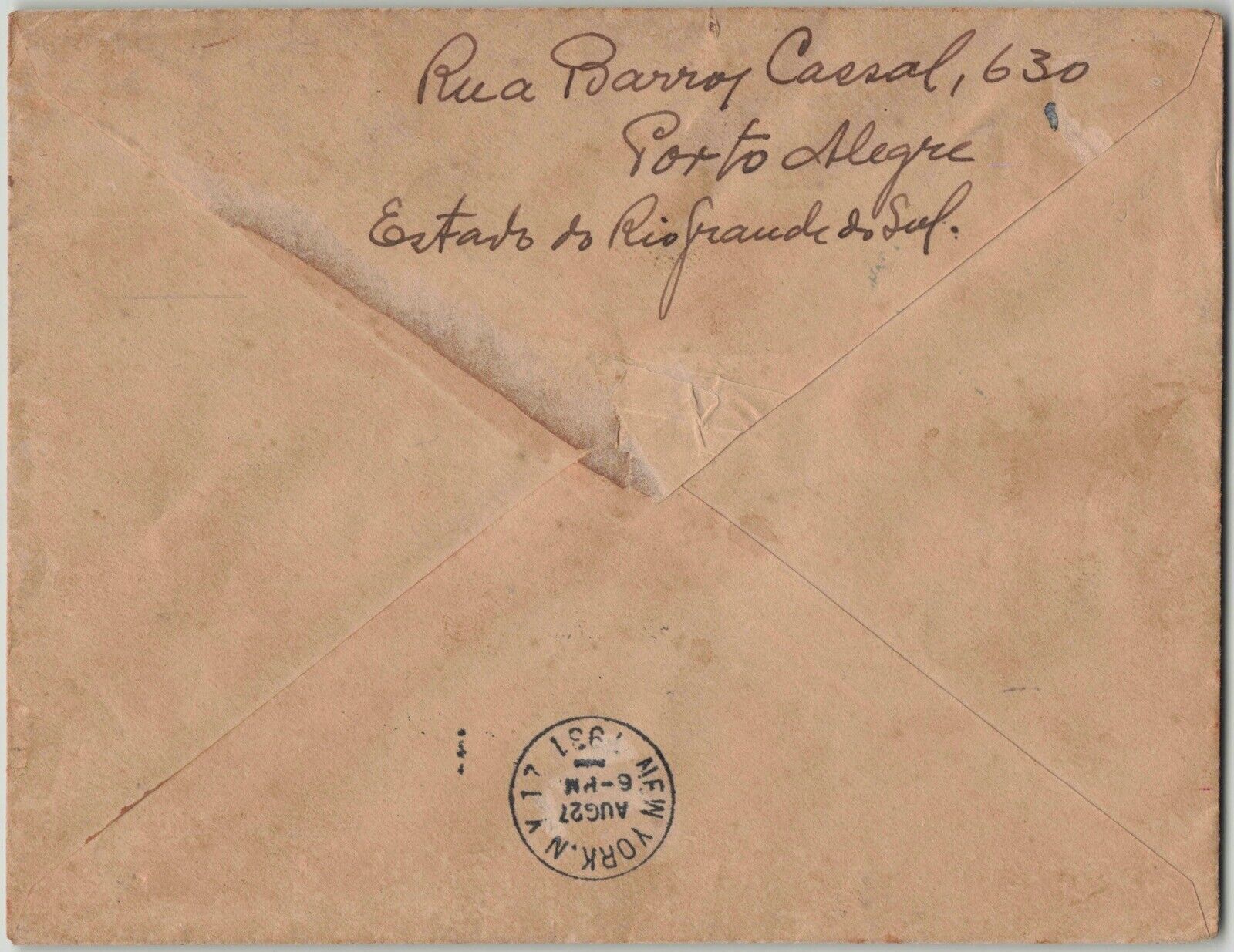 Brazil 1931 DOX First Flight Cover FFC Porto Alegre to New York USA ...
