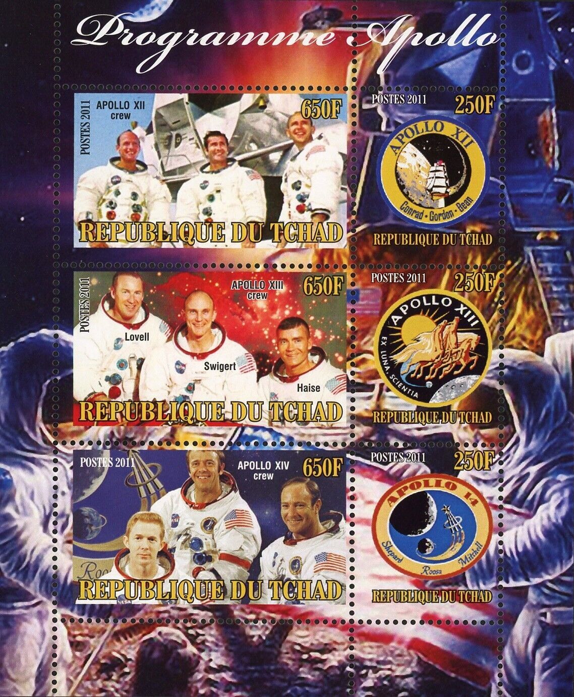 Apollo Satellite Space Astronauts Galaxy Souvenir Sheet of 6 Stamps MNH ...