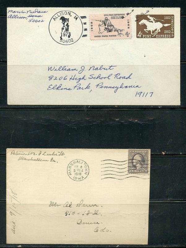 US Postal History of the State of Iowa LOT of 24 Covers 1894-1973 as ...