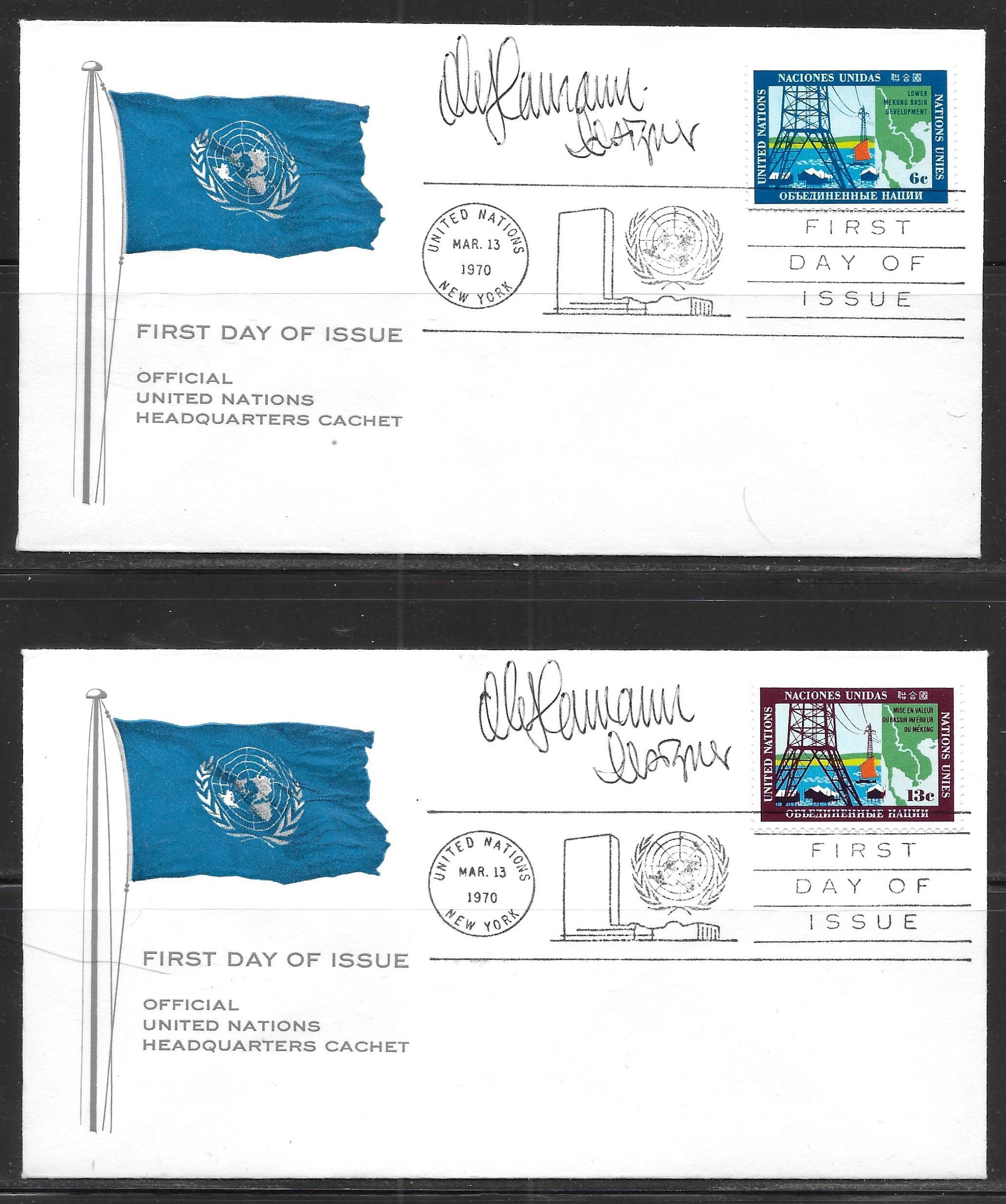 United Nations NY 205-6 Mekong Delta Headquarters Cachet FDC Signed by ...