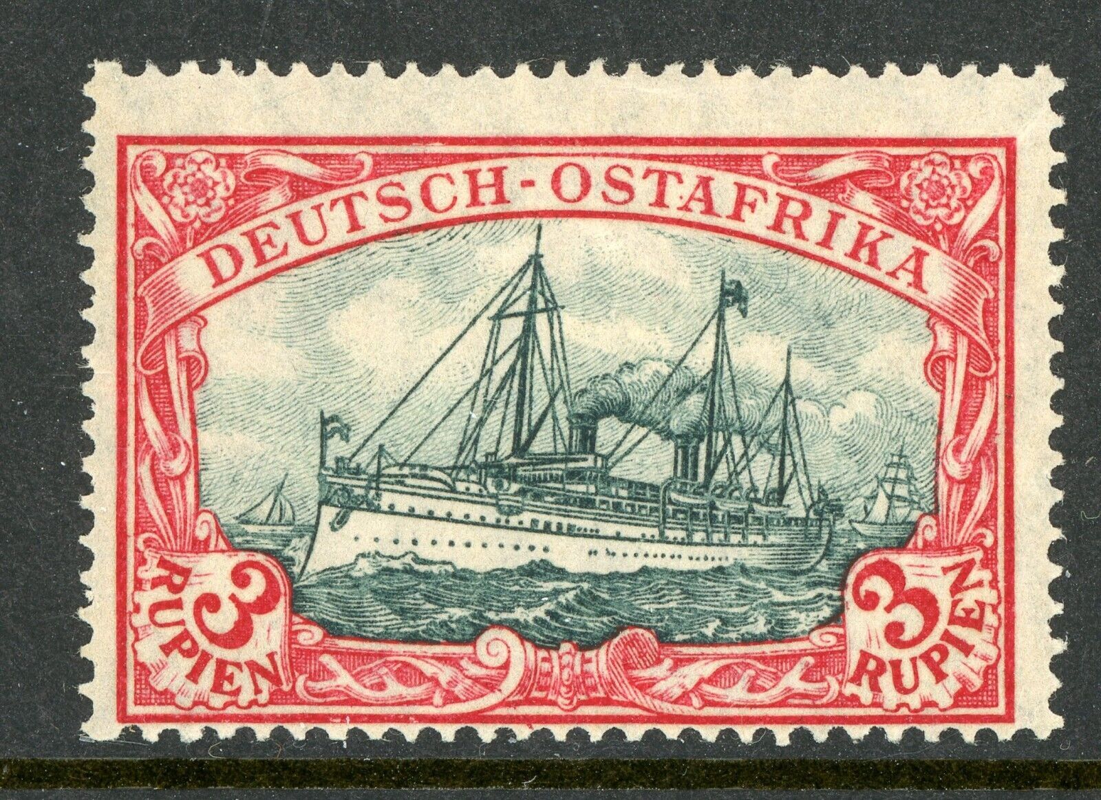 East Africa 1908 Germany 3 Rupie Yacht Ship Watermark Scott # 21 Mint ...
