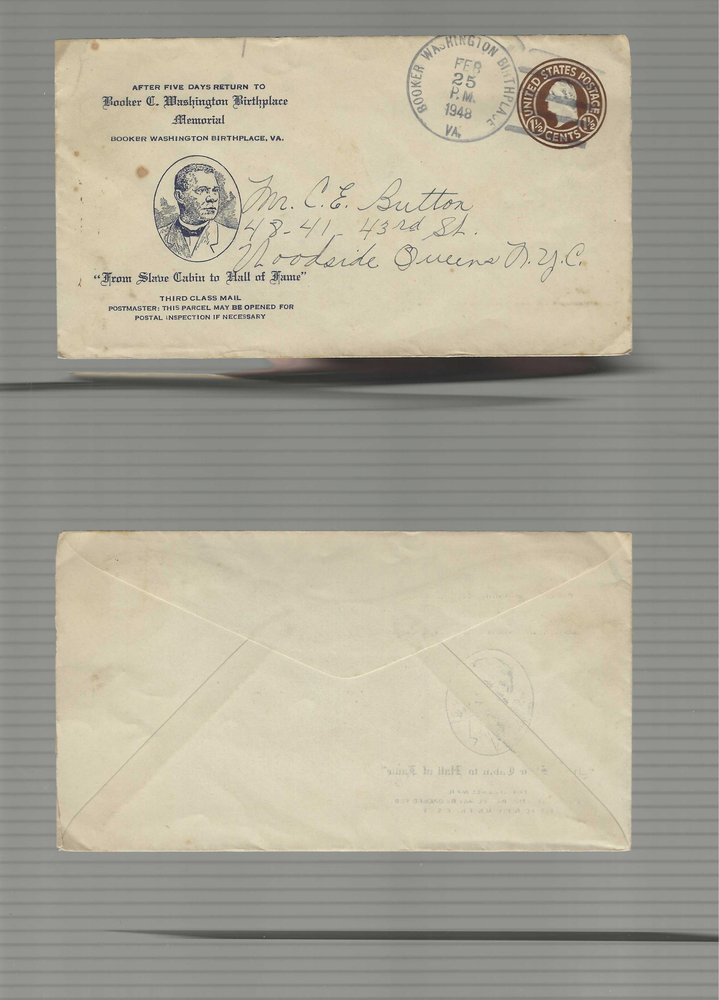 1948 Booker T. Washington Cover Birthplace Postmark Cachet of HIM ...