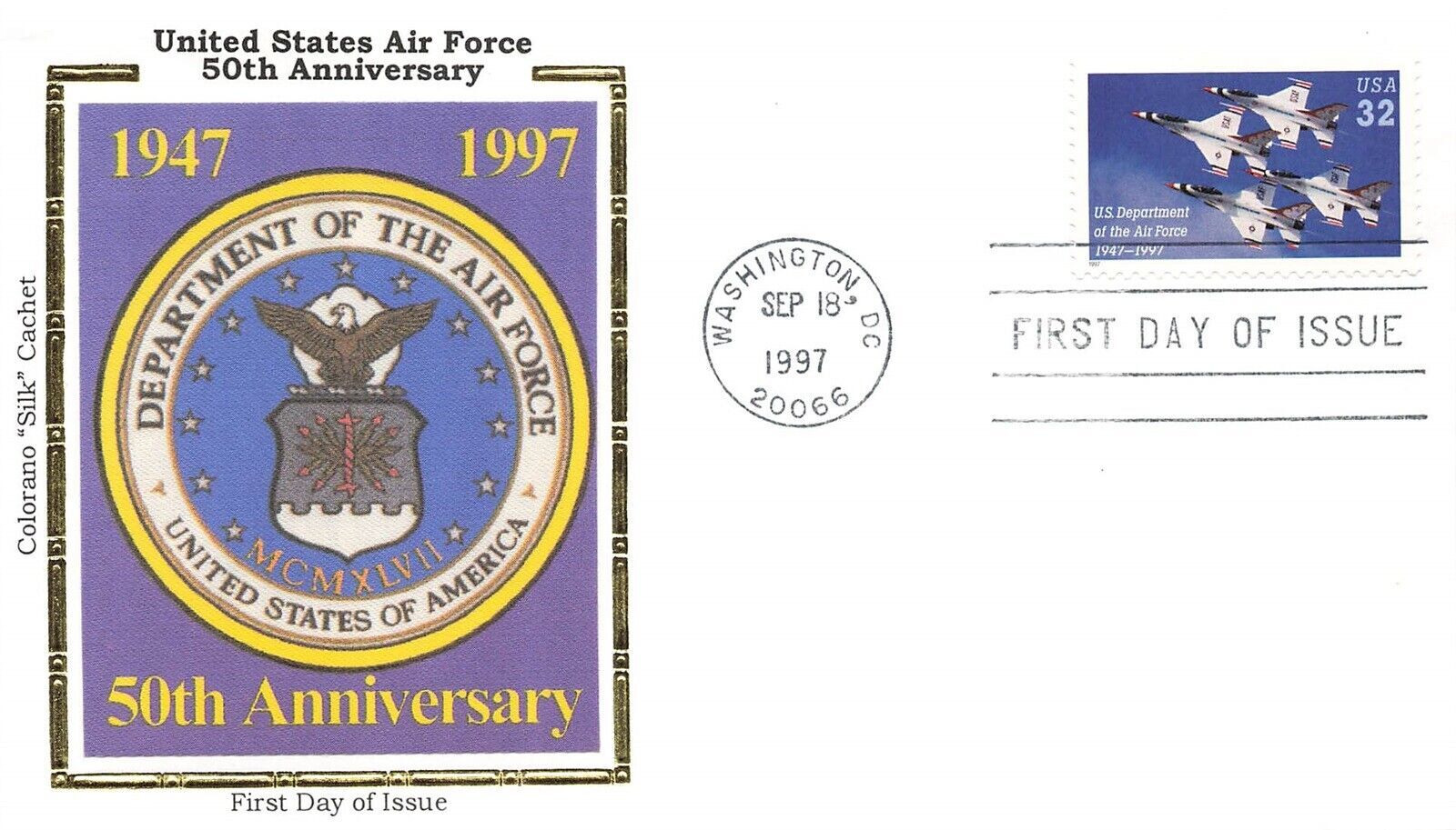 3167 32c AIR FORCE 50th ANNIVERSARY - Colorano Silk | United States ...