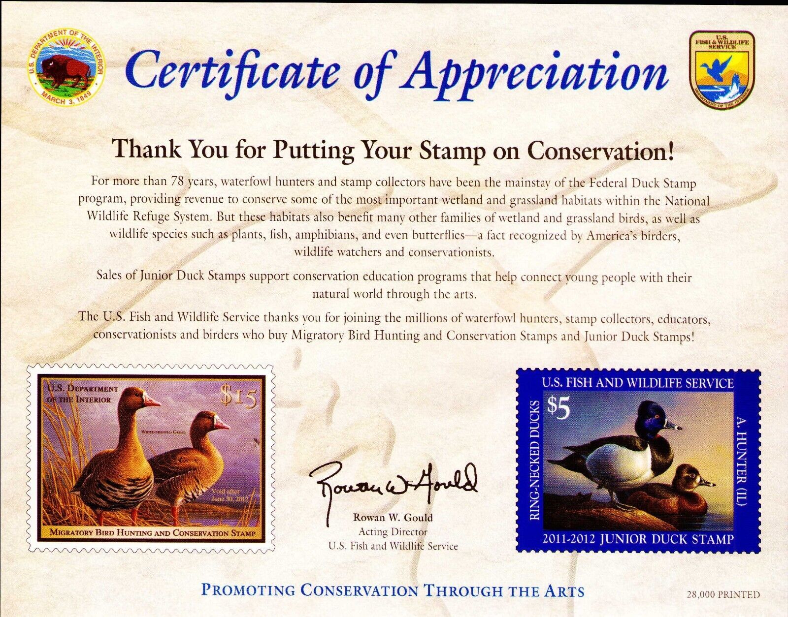 RW78 - Federal Duck Stamp Certificate Of Appreciation Card. RW78 JDS19 ...
