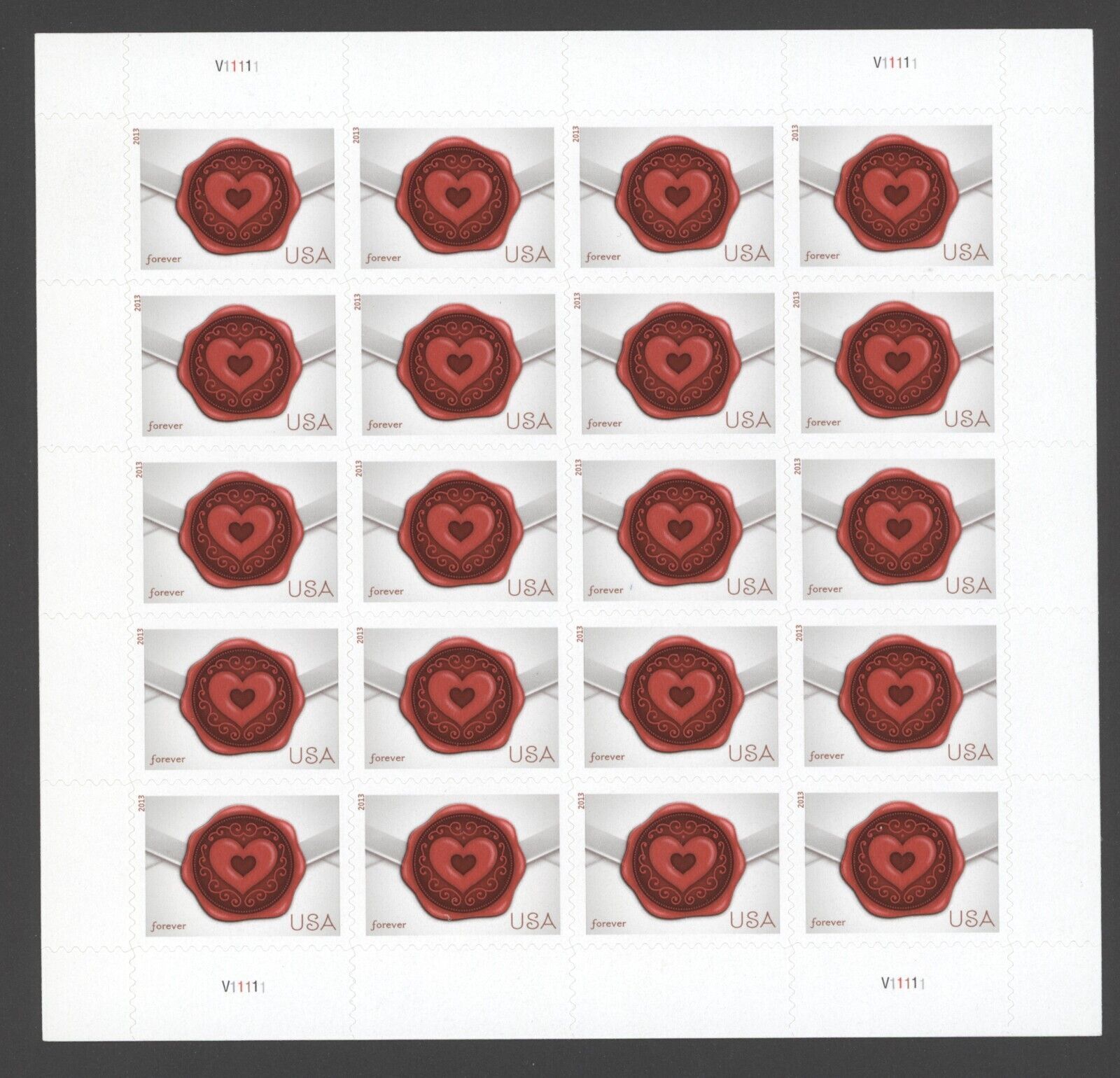 2013 US Scott #4741 Sealed with Love, Sheet of 20 Forever Stamps ...