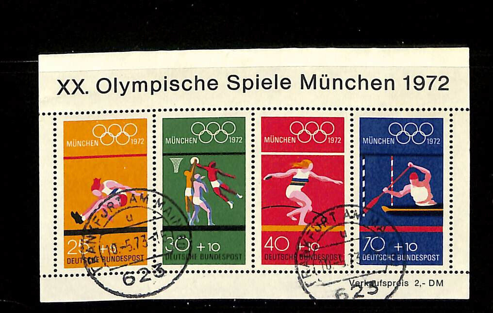 Germany, Postage Stamp, #B490 Sheet Used, 1972 Olympics Munich (BE ...