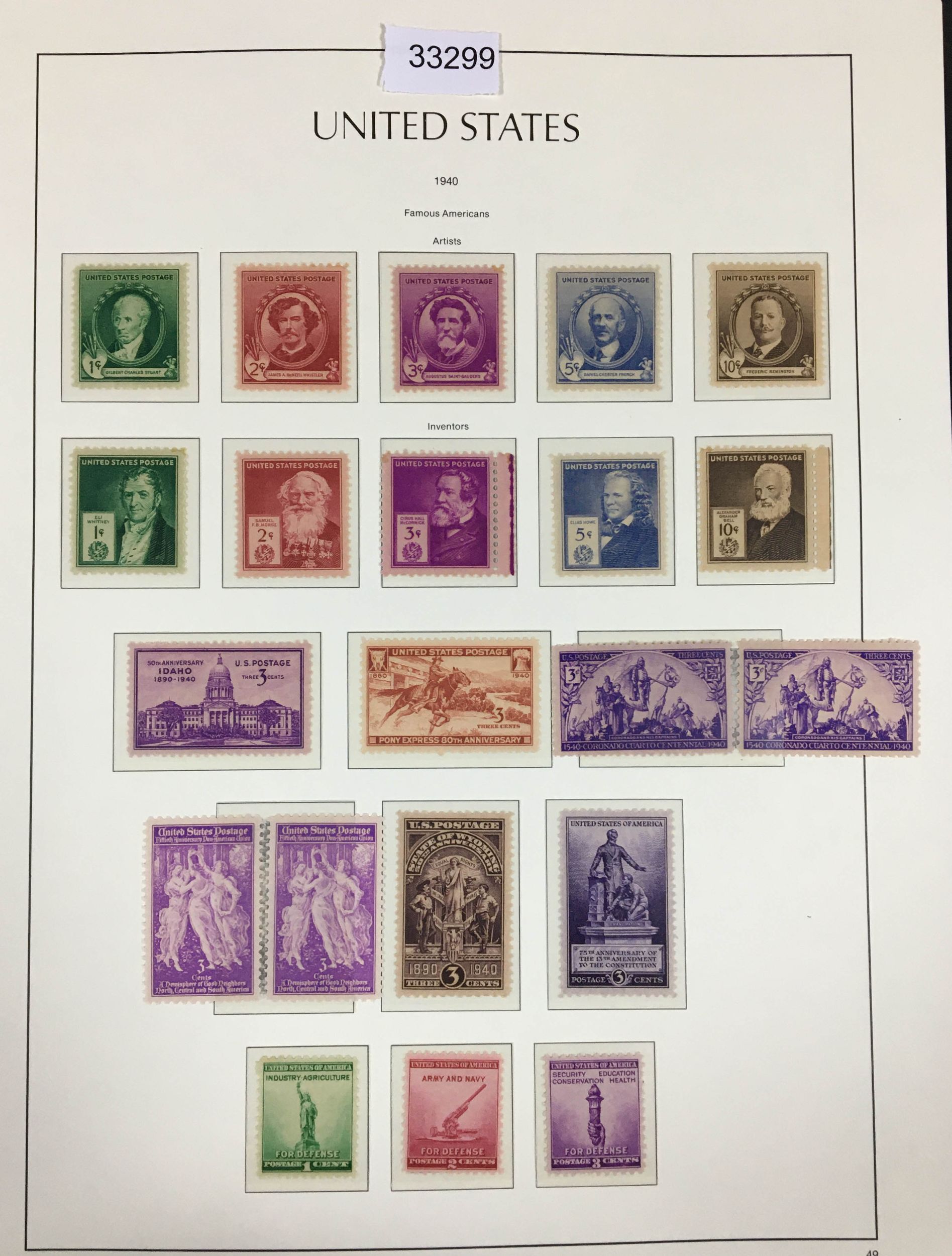 US Stamps # 859-893,899-901 Mint OG NH Collection LOT #33299 | United ...
