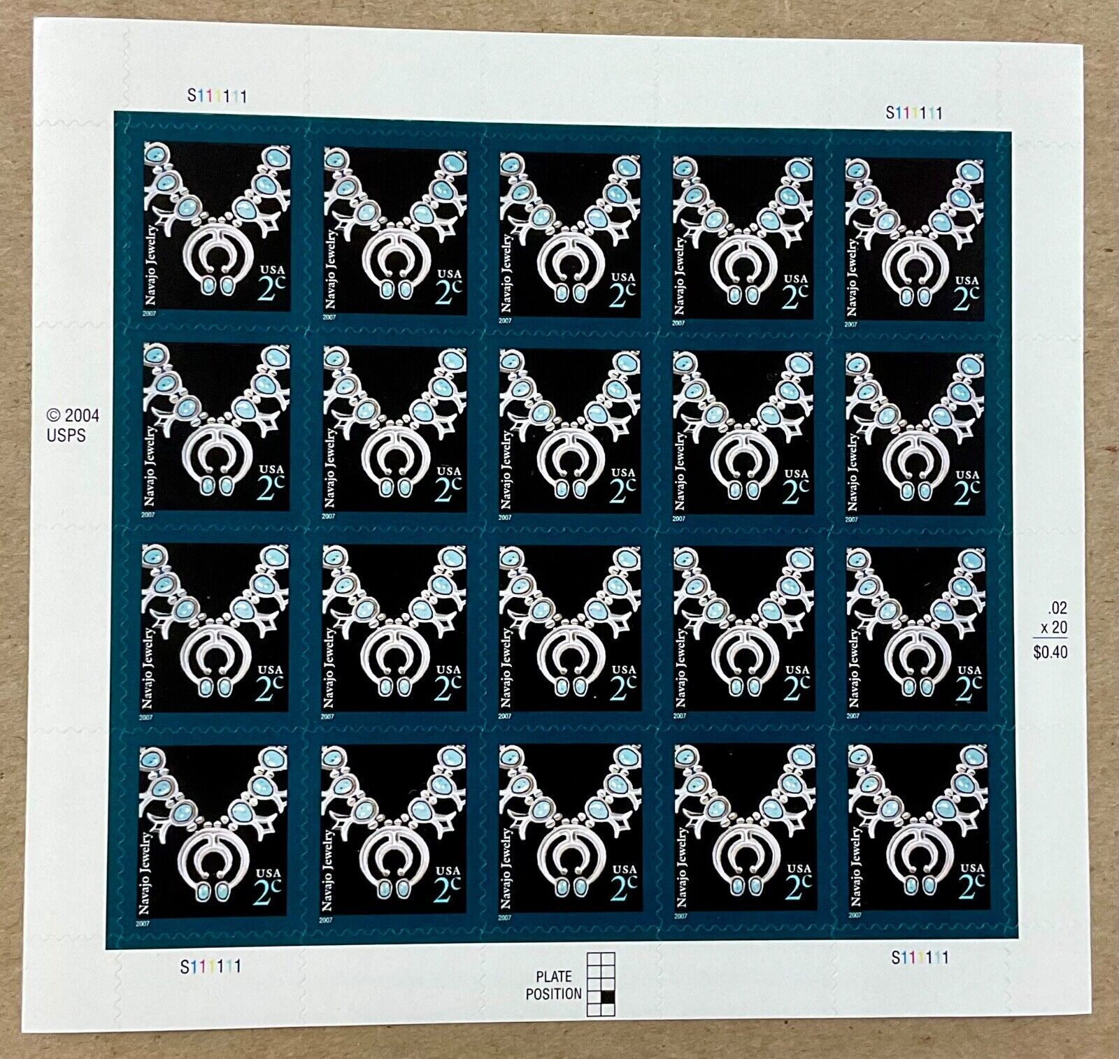 3753 2 cent Navajo Necklace USPS Microprinting “2007” date VF/MNH 2007 ...