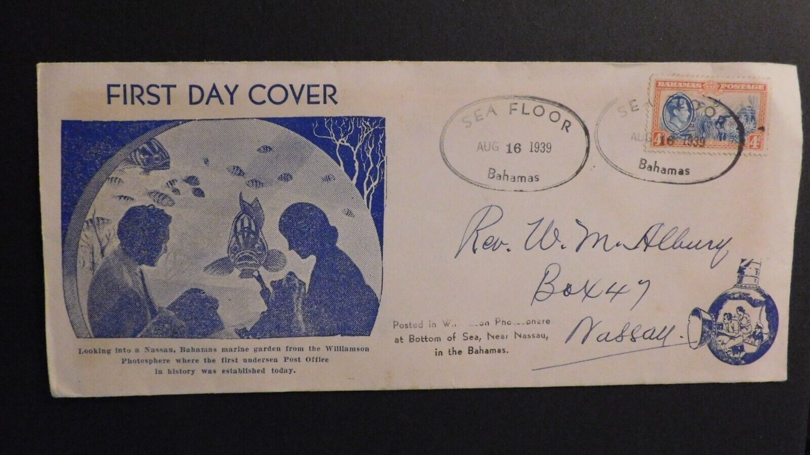 1939 First Day Cover FDC Sea Floor Bahamas to Nassau Undersea Post ...