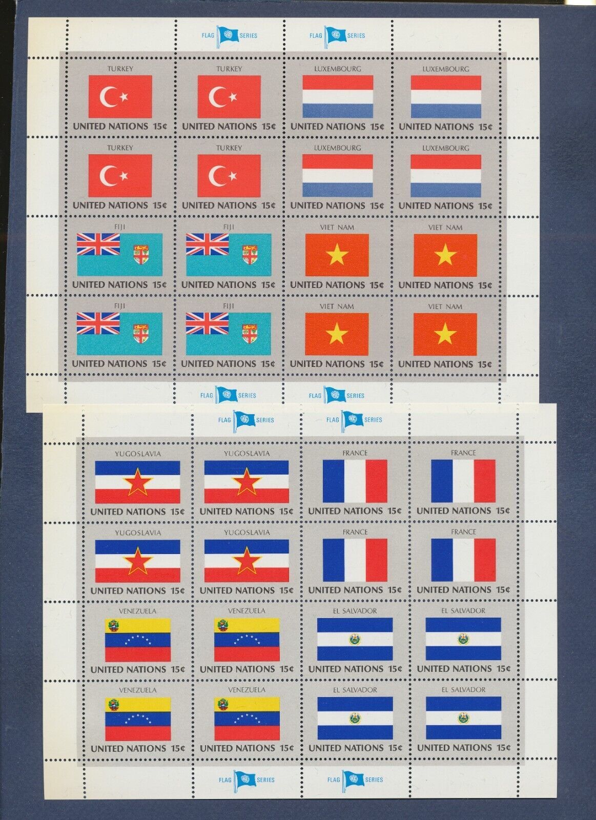 UN UNITED NATIONS - Scott 325-340 - four MNH S/S - Flags - TWO SCANS ...