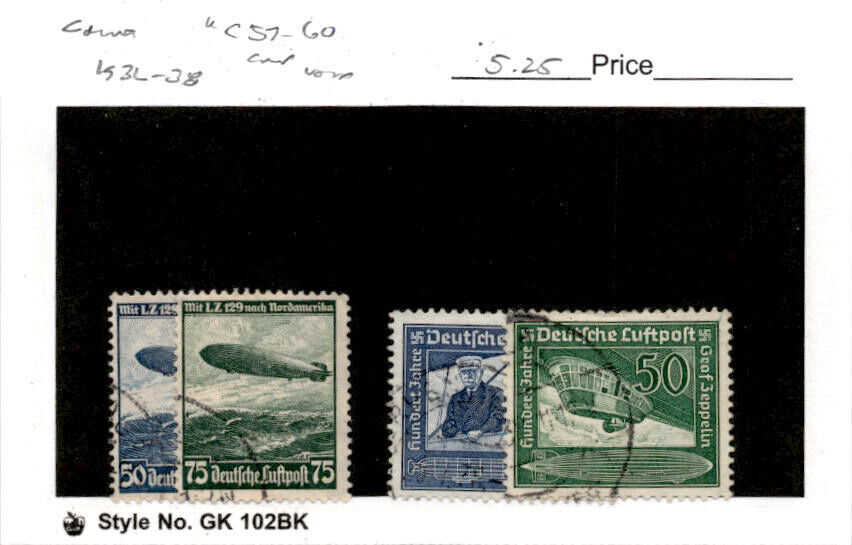 Germany, Postage Stamp, #C57-C60 Used, 1936 Air Post, Hindenburg (AP ...