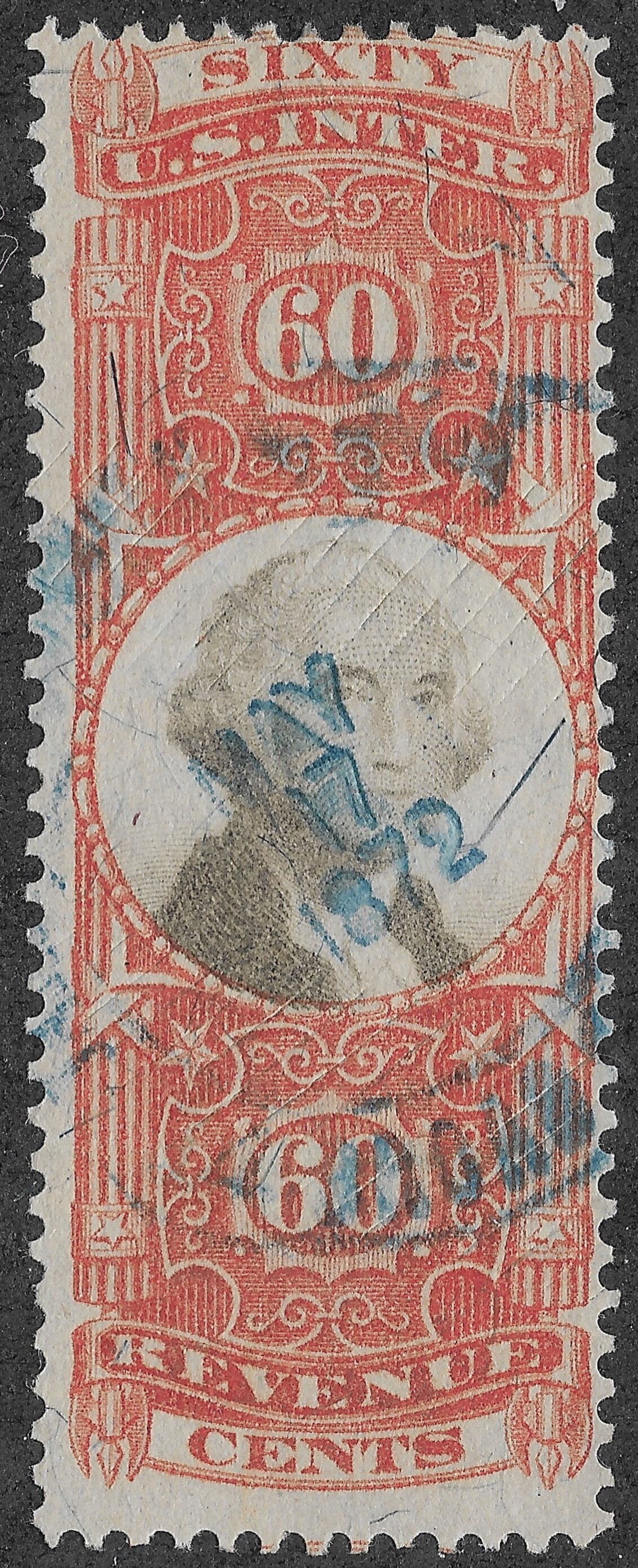 Used Scott #R142 60c Revenue Blue Cancel & Herringbone Cut Cancel, cv ...