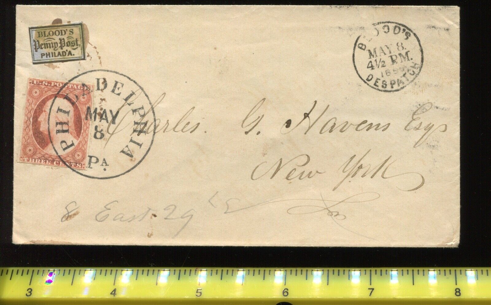15L14 Bloods Penny Post & 11A Washington Used on Cover Philadelphia to ... 15L14 Bloods Penny Post & 11A Washington Used on Cover Philadelphia to ...