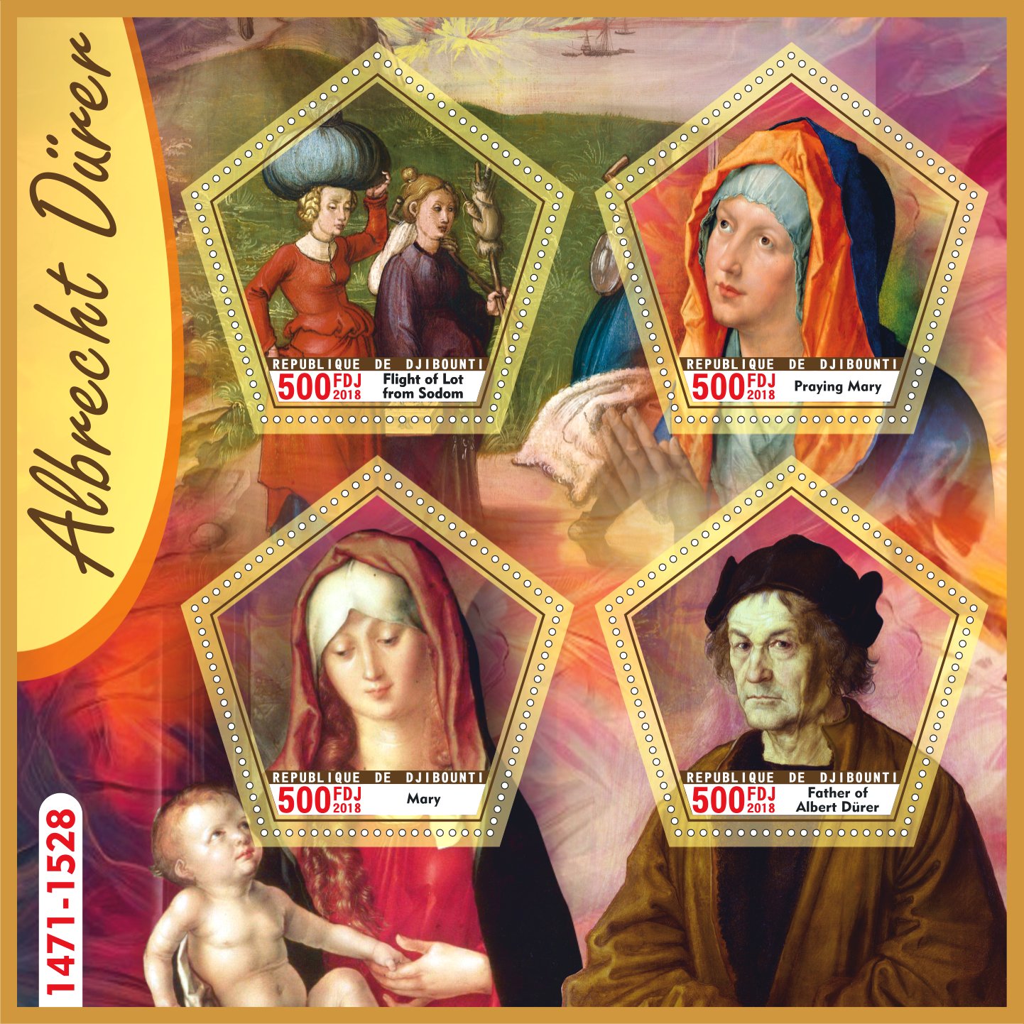 Stamps. Art, painting, Albrecht Durer 2018 1+1 sheets perforated ...