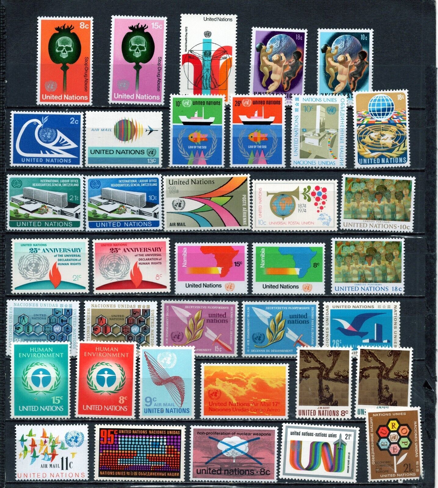 United Nations New York 1972-1974 Complete Years SET of 37 Stamps MNH ...
