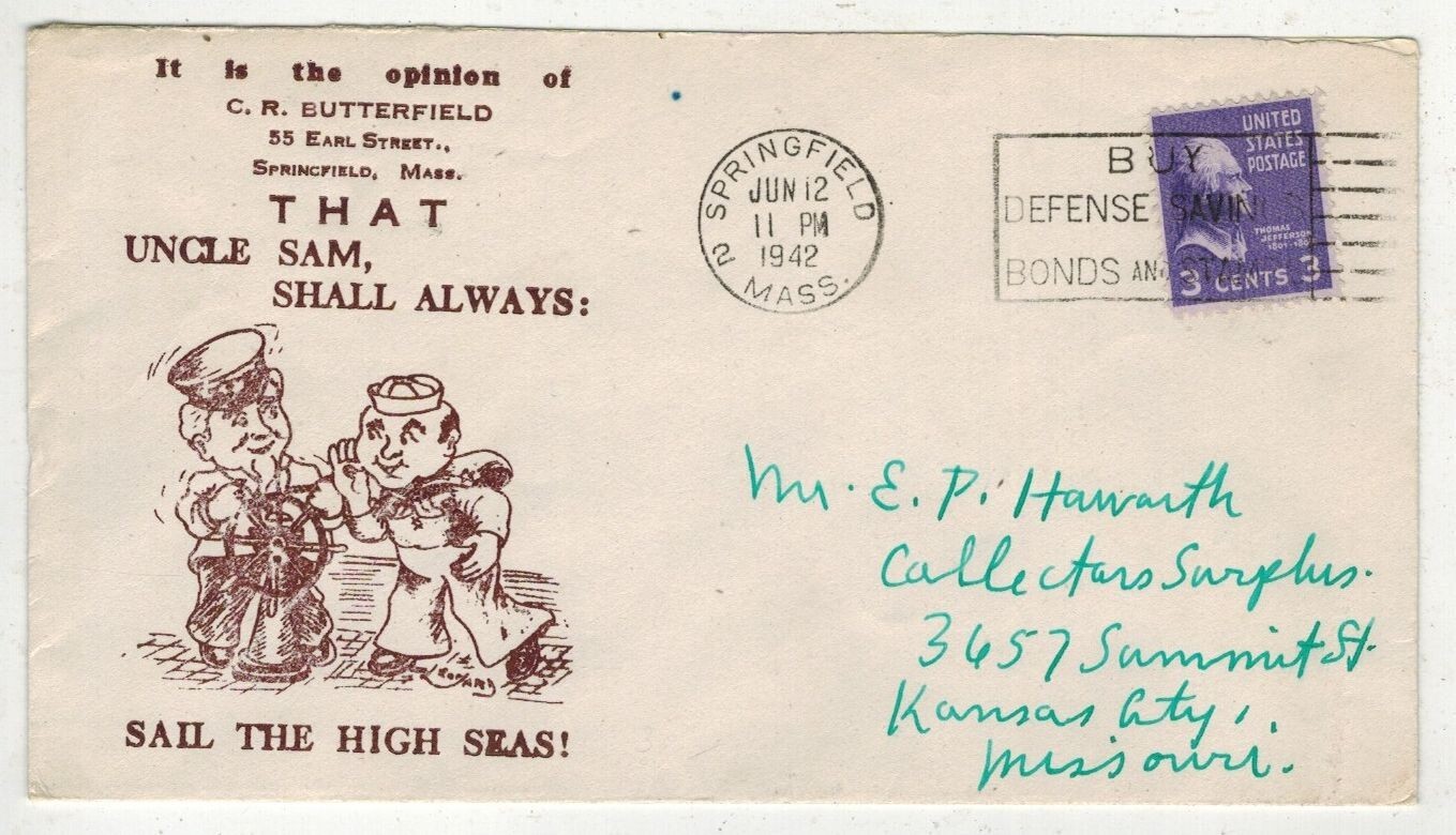 1942 WW2 Patriotic Springfield Mass C R Butterfield Uncle SAM Sail the ...