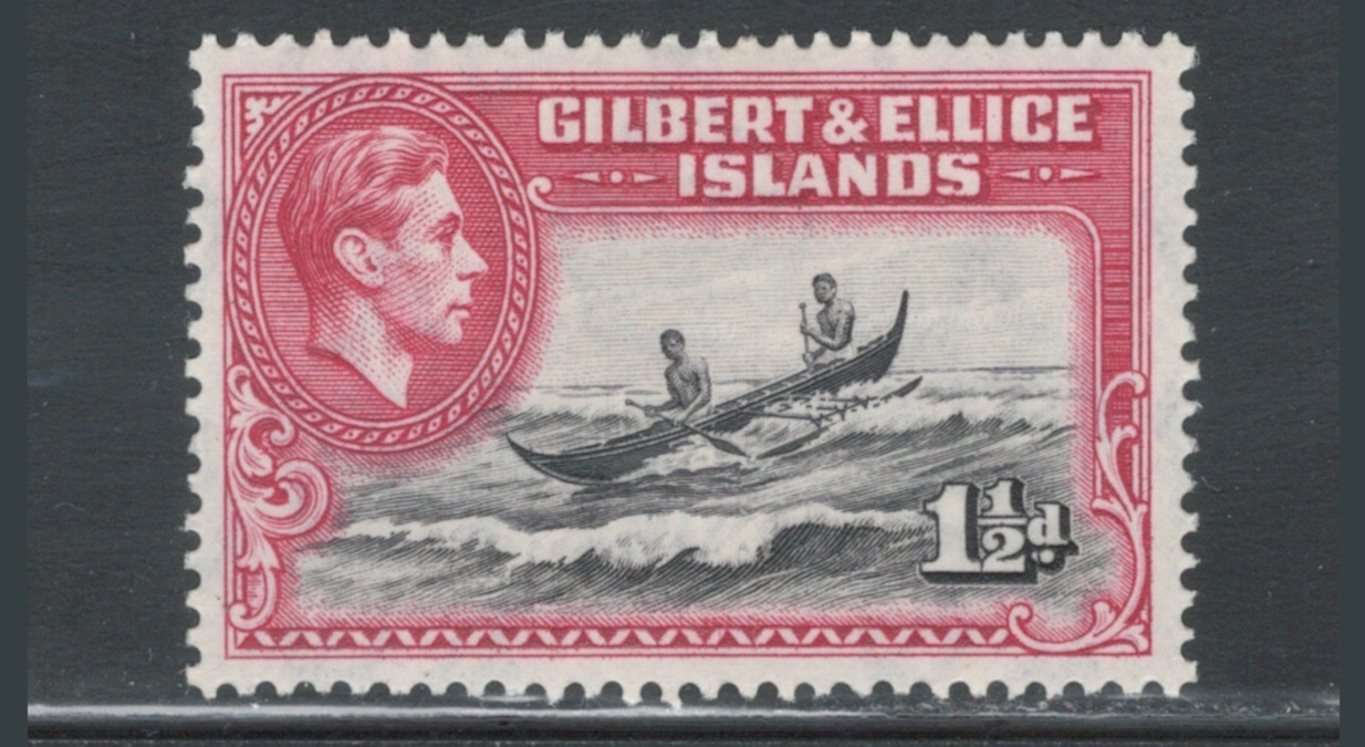 Gilbert & Ellice Islands 1939 King George VI & Canoe 1 1/2p Scott # 42 ...