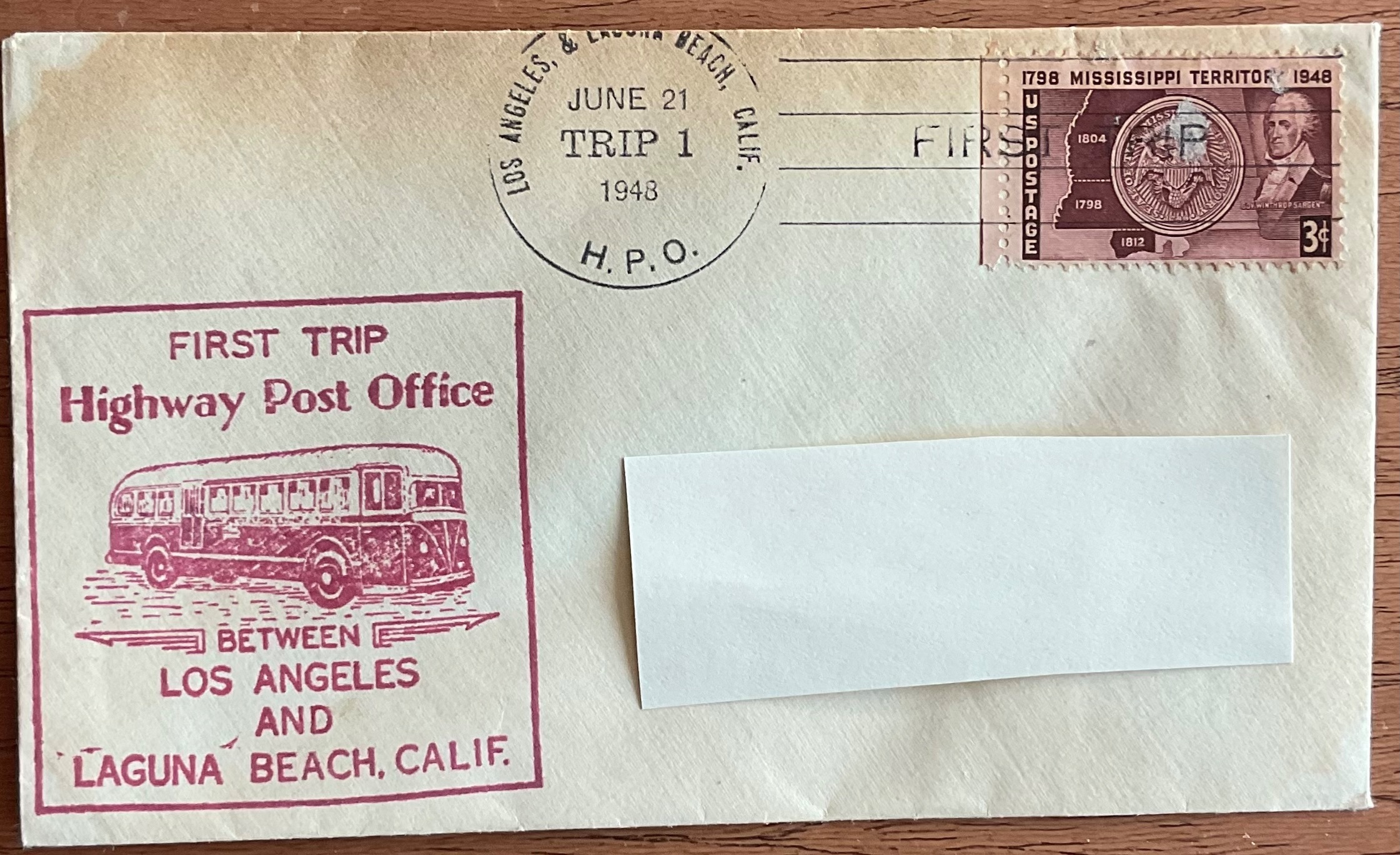 US #955 HPO Highway Post Office Cover California 6/21/1948 Trip 1 Scuff ...