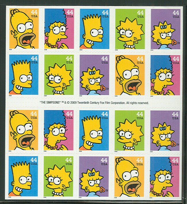 US #4403b 44¢ The Simpsons, Self Adhesive Convertible Booklet Pane ...