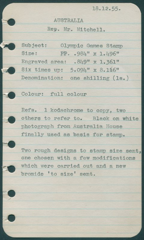 Australia 1956 1s Olympic Games SG292 progressive photographic proofs ...