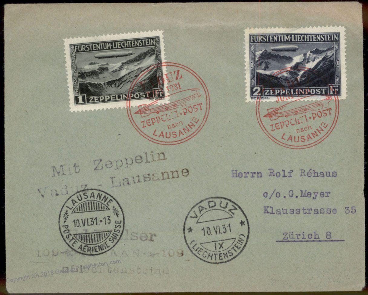 Liechtenstein 1931 Graf Zeppelin Stamp Set Flown Cover Si110C Vaduz ...