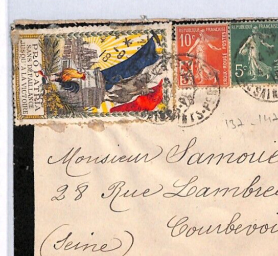 FRANCE WW1 Mourning Cover *PATRIOTIC LABEL* 1918 Courbevoie {samwells ...