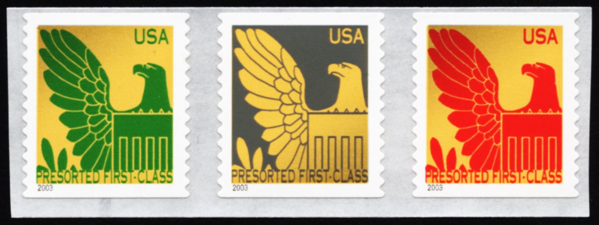 US 3801, 3792,3793 MNH VF/XF 25 Cent Eagle Die Cut 11-1/2 Strip of 3 ...