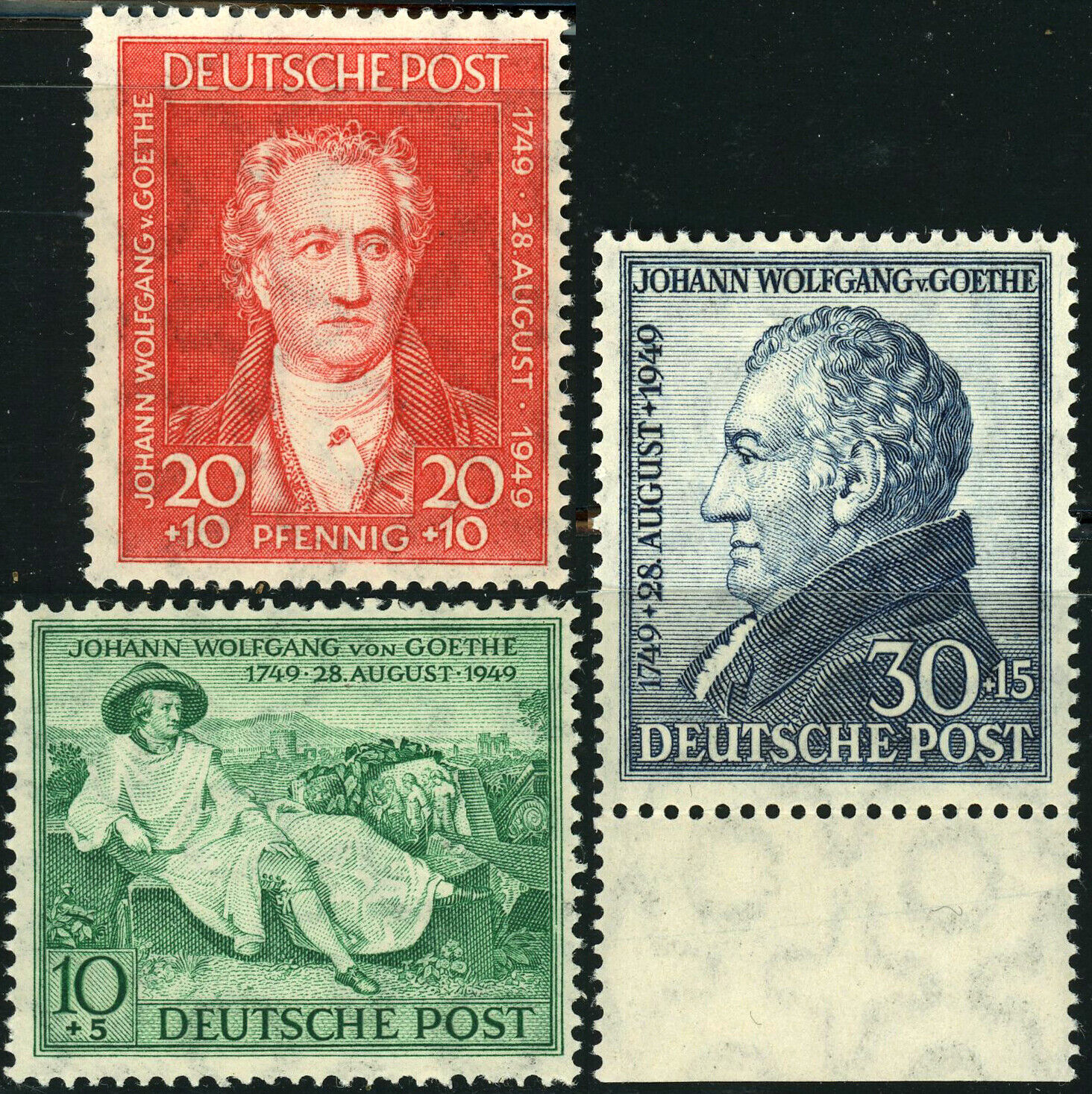 Germany #B306-B308 Goethe Semi-Postal Stamps 1949 Europe Mint NH OG ...