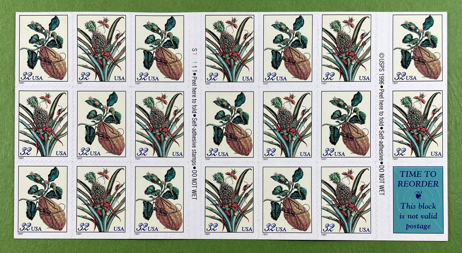 Scott 3126-3127 a MERIAN BOTANICALS Pane of 20 US 32¢ Stamps MNH 1997 ...