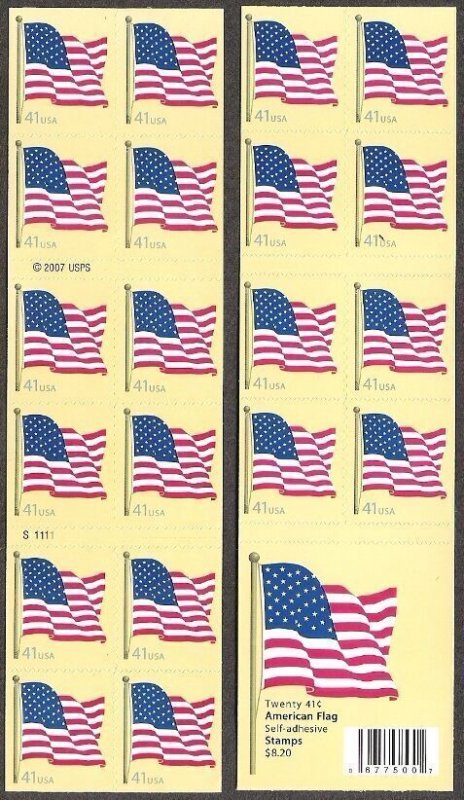 US Stamp 2007 41c Flag 20 Stamp Booklet #4191a | United States, General ...