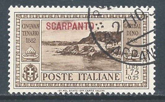 Italy-Scarpanto #24 Used 1.75L+25c Rock of Quarto Issue Ovptd ...