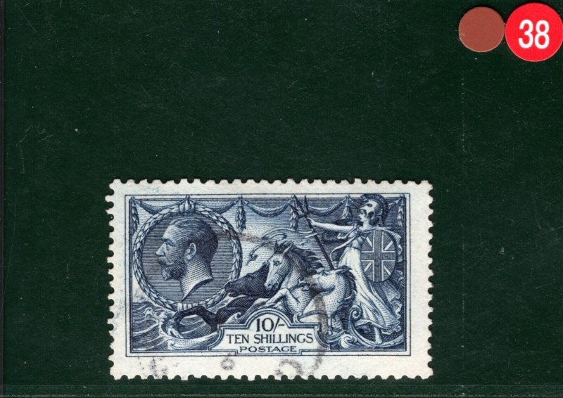 GB KGV SEAHORSE SG.402 10s Indigo-Blue (1913) WATERLOW Used Cat £475+35 ...