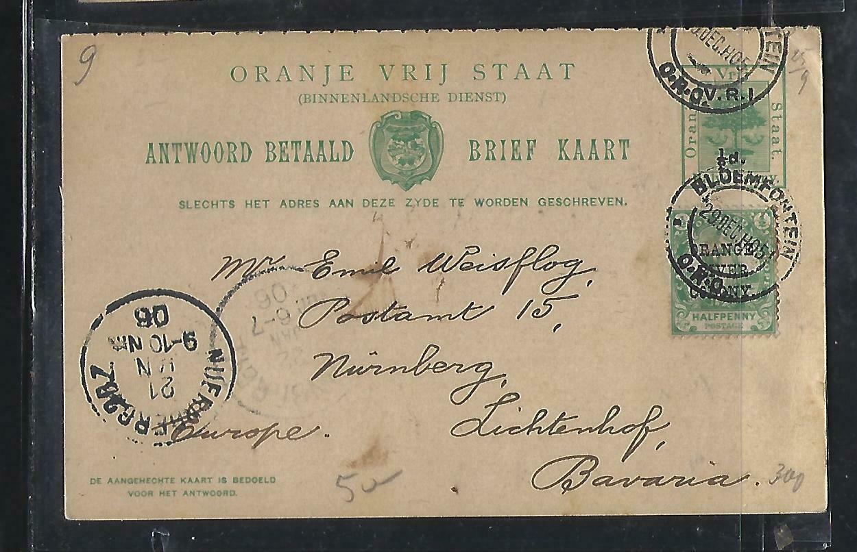 Orange Free State(P0710B)1905 Tree 1/2d/1/2d VRI Reply Psc+ 1/2d With ...