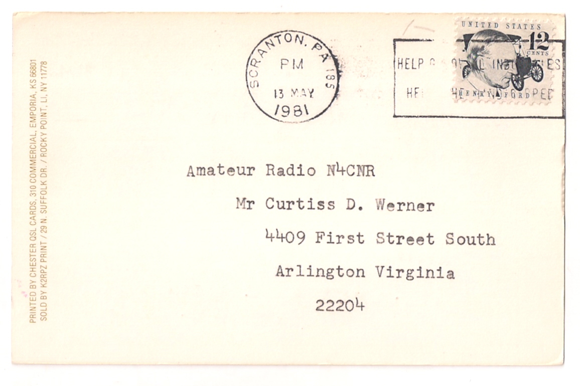 RARE SOLO USAGE 12c Prominent Americans #1286A on QSL card May 13 1981 ...