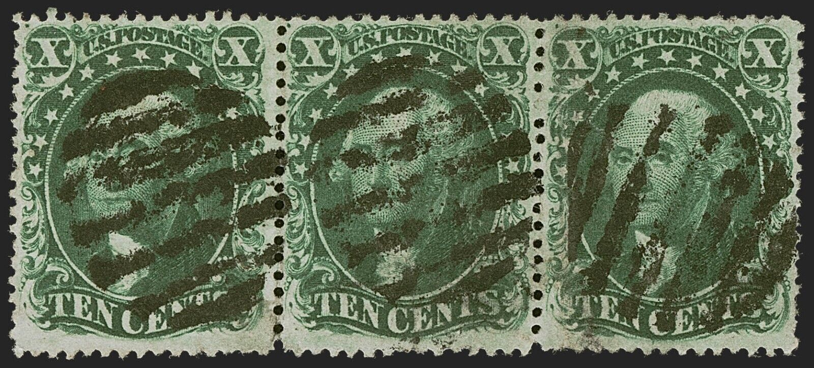 US Stamps #32-34-32 POS. 73-75L1 Strip of 3 Used LOT #79339* | United ...