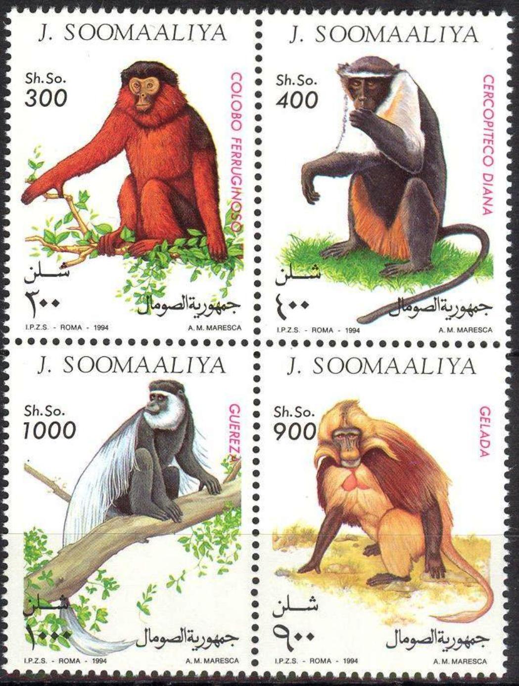 {V} Somalia 1994 Animals Monkeys set of 4 MNH May be swapped ! | Africa ...