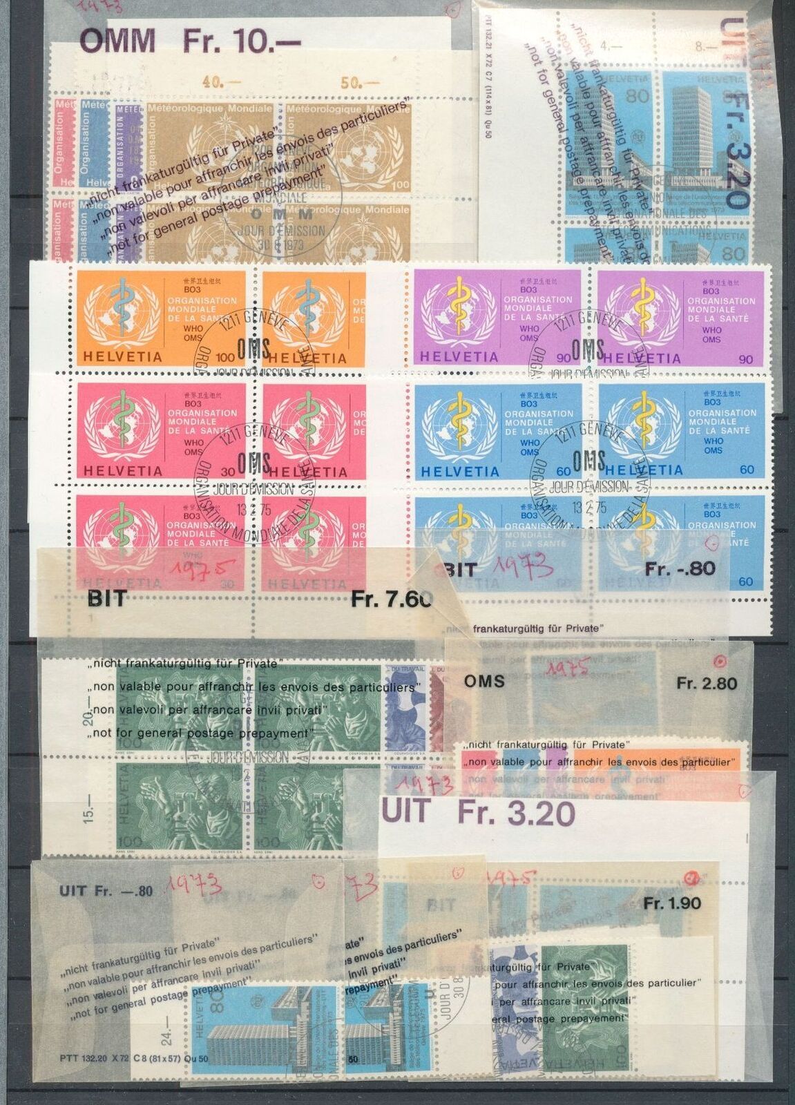 Switzerland UN Blocks Stamps Used (Apx 50 Stamps) CP2419 | Europe ...