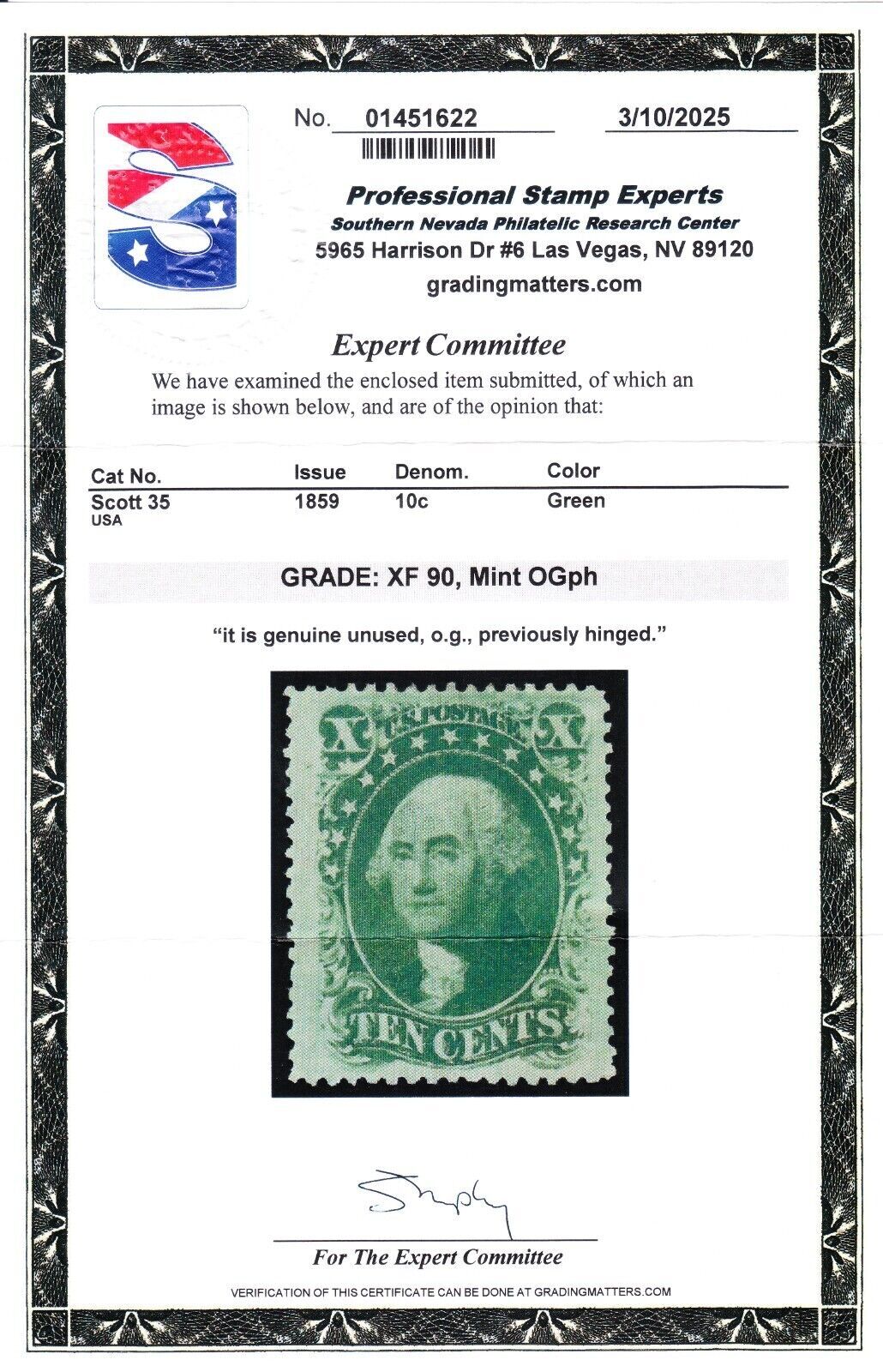 MOstamps - US #35 Mint OG PH Grade XF 90 with PSE Cert - Lot # MO-5665 ...