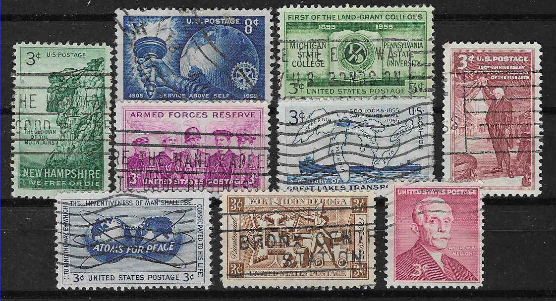 PCBstamps 1955 Commemorative Year Set (1064-1072) 9 var, Used, (7 ...