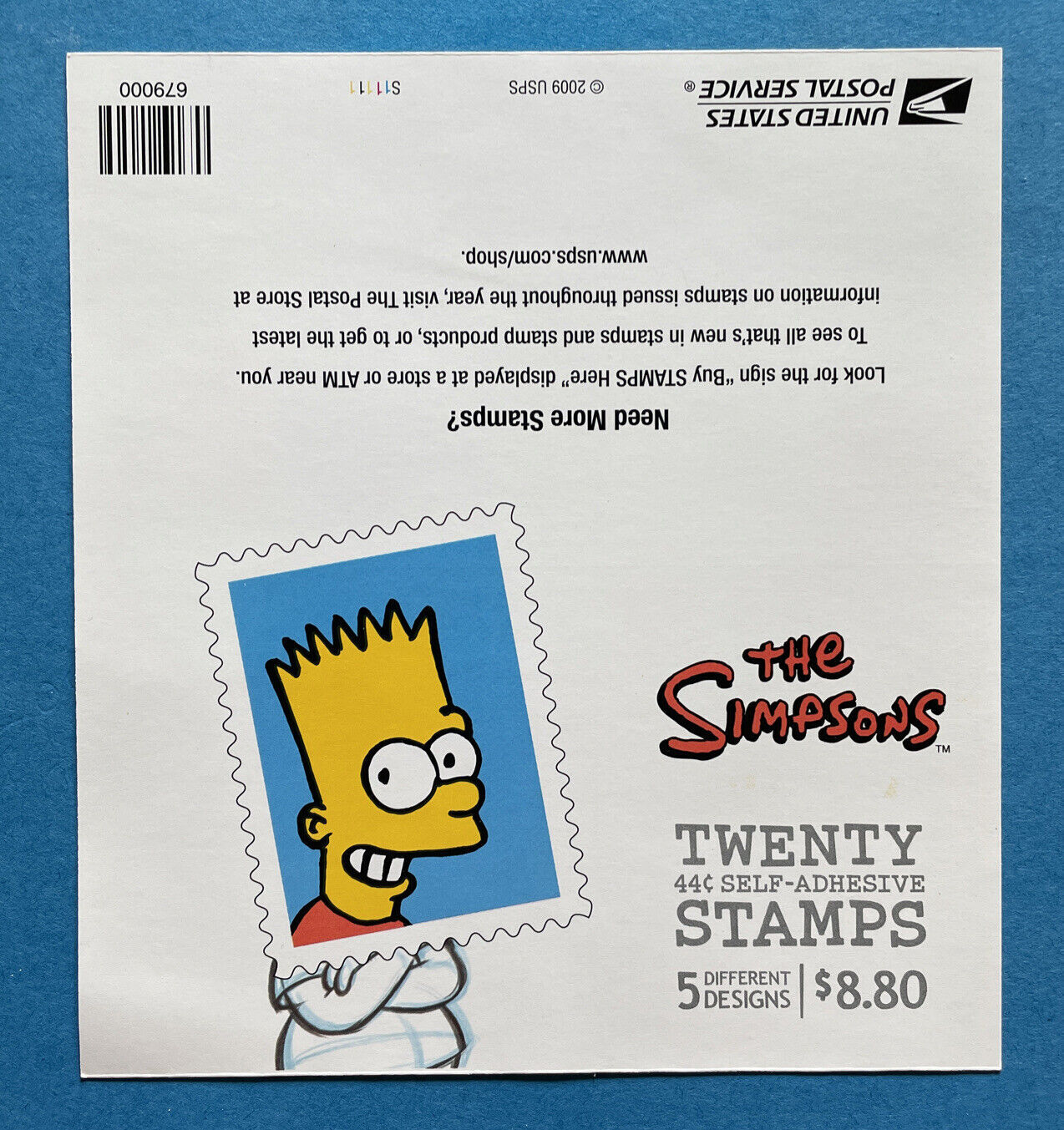 Scott 4399-4403 THE SIMPSONS (Bart) Pane of 20 US 44¢ Stamps MNH 2009 ...