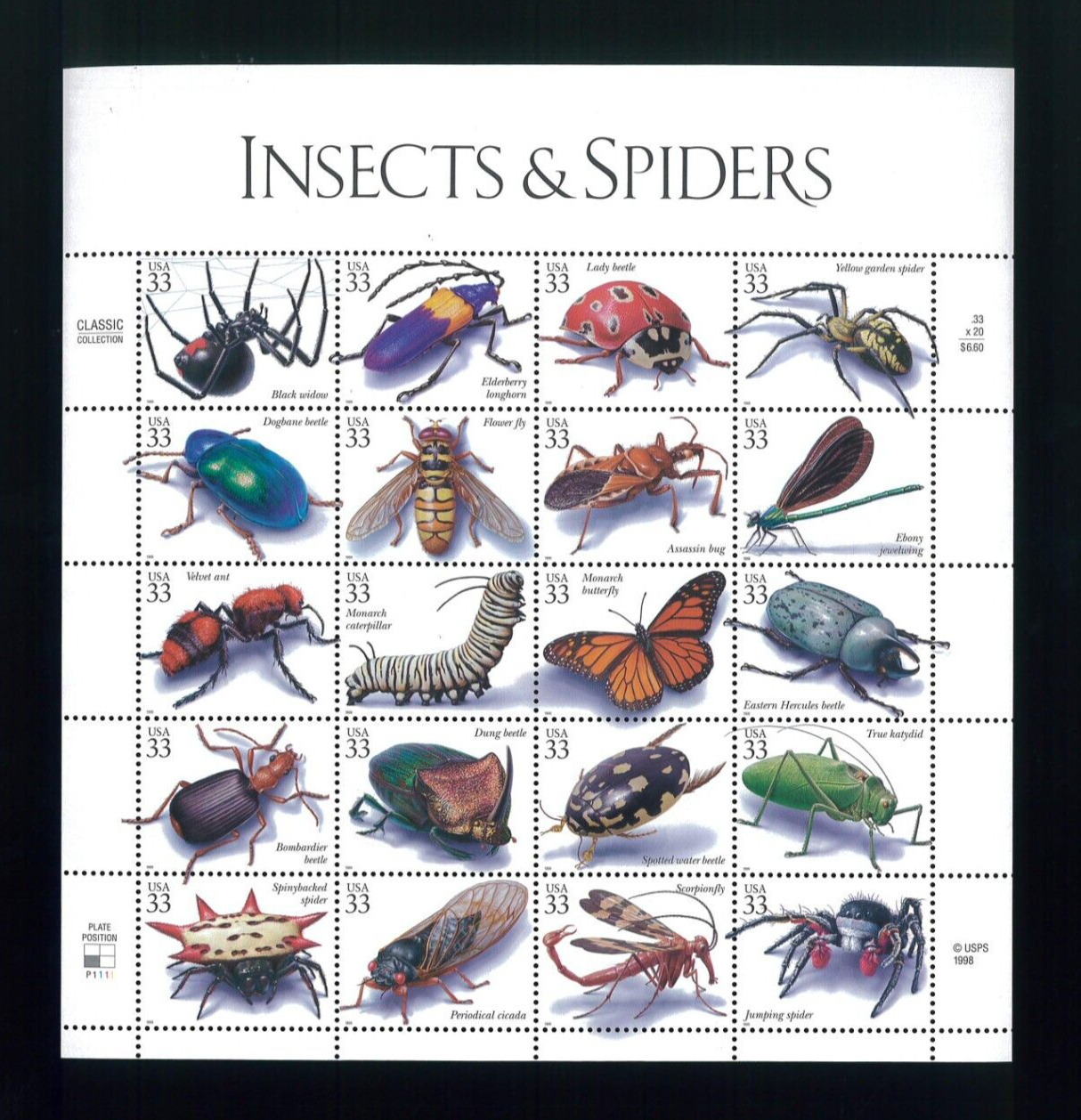 United States 32¢ Insects & Spiders Postage Stamp #3351 MNH Full Sheet ...