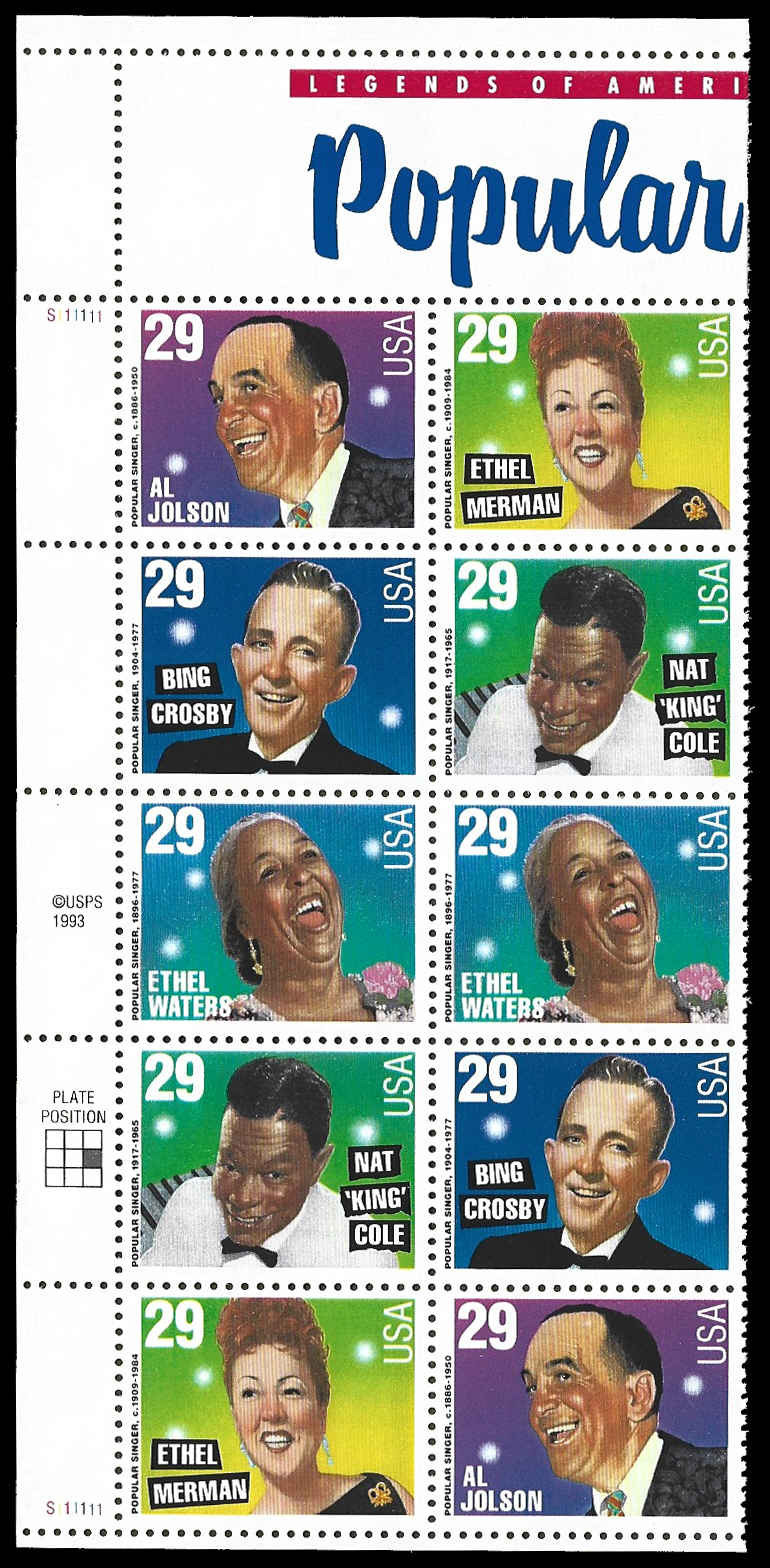 PCBstamps US #2849/2853 PB $2.90(10x29c)American Popular Singers, (PB10 ...
