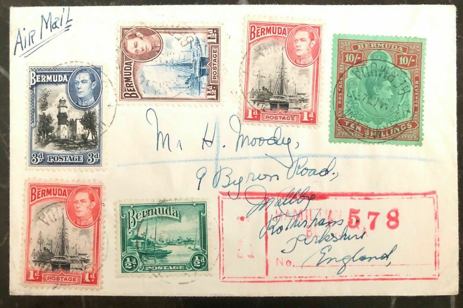 1943 Hamilton Bermuda Airmail Cover To England Scott # 126b High Value ...