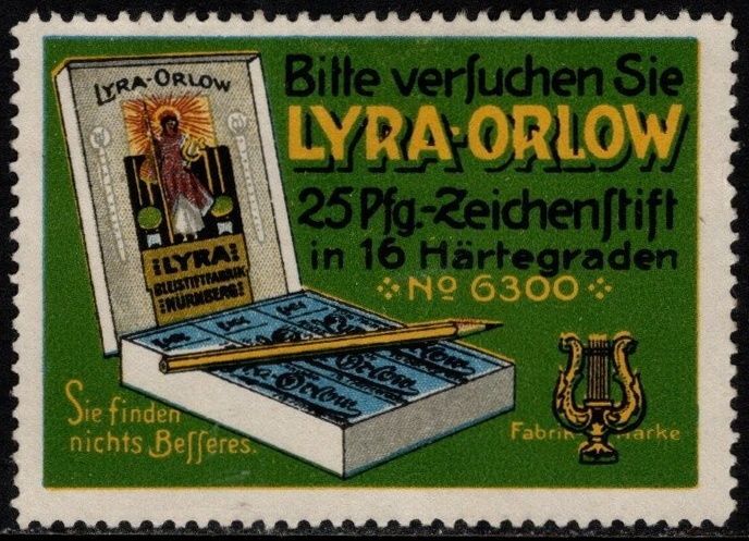 Vintage Germany Poster Stamp Please Try Lyra-Orlow Pencil In 16 Grades ...