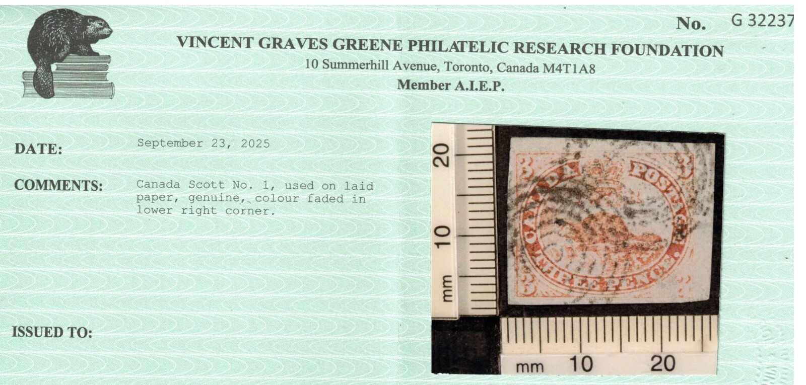 Canada #1 Extra Fine Used With Sharp Laid Lines & Large Margins **With ...