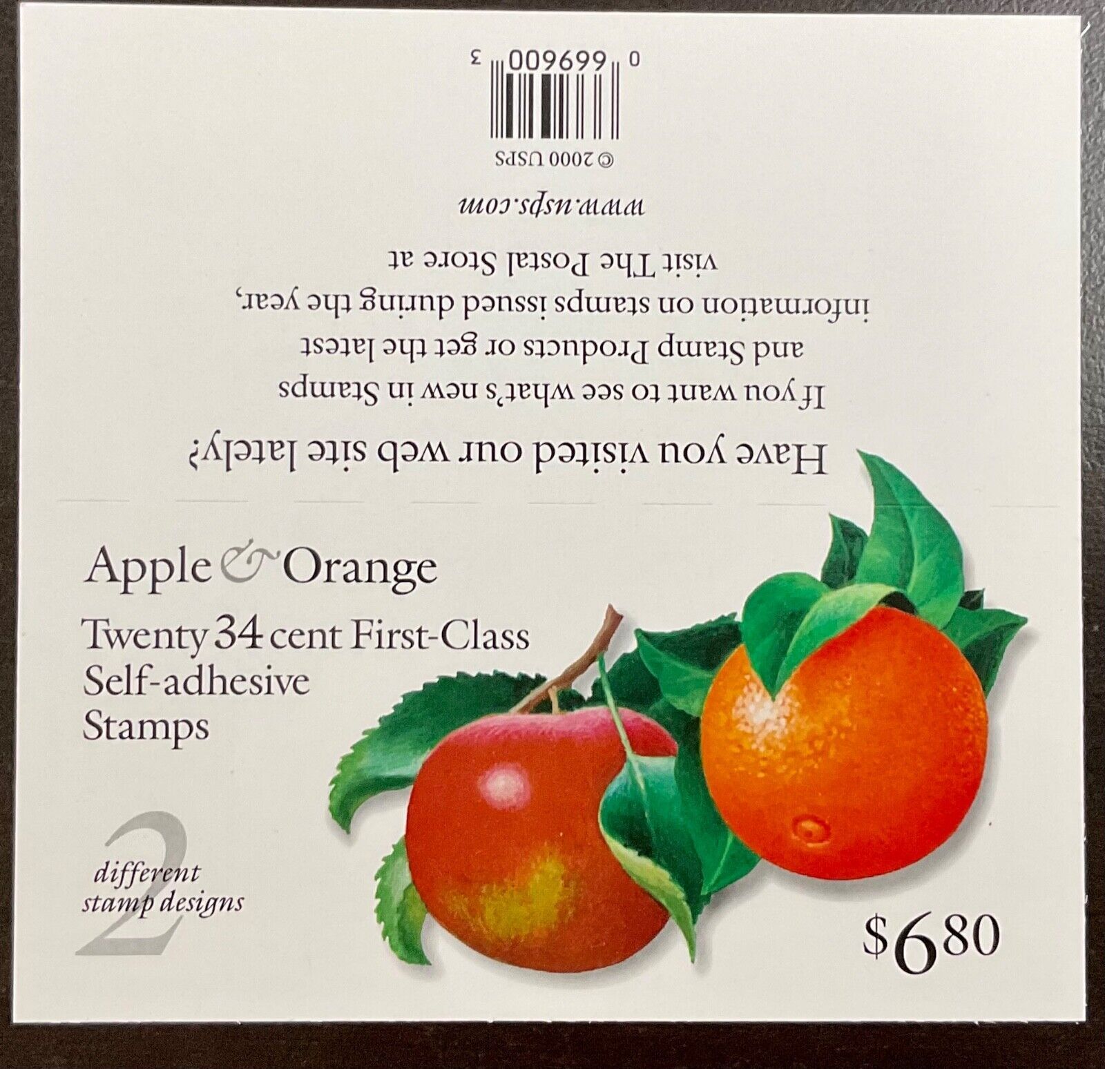 3492b Apple & Orange MNH 34 c Pane of 20 FV $6.80 2001 | United States ...